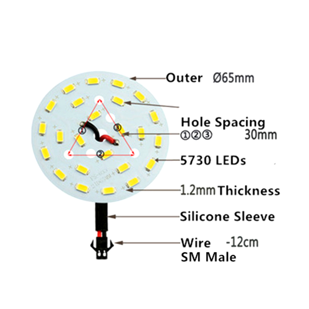 LED Light Panel Board 65mm 12W 5730 SMD LED With SM Plug • MKTechnic LED Light Panel Board 65mm 12W 5730 SMD LED With SM Plug • MKTechnic